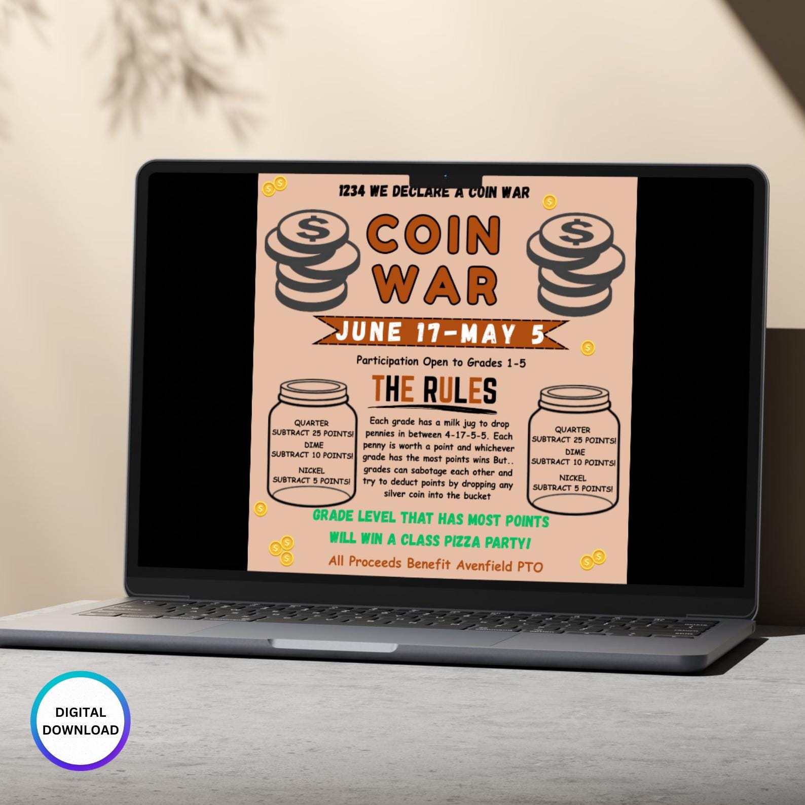 Editable Coin War Flyer: PTA Fundraiser Template (digital Download - Etsy
