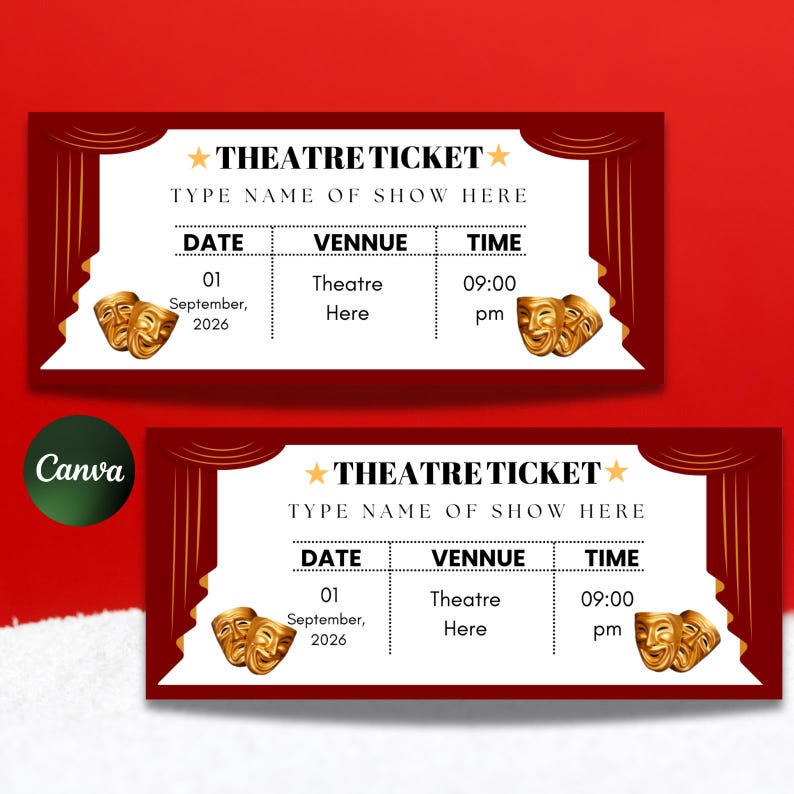 Editable Theatre Ticket, Show Printable Tickets, Christmas Surprise ...