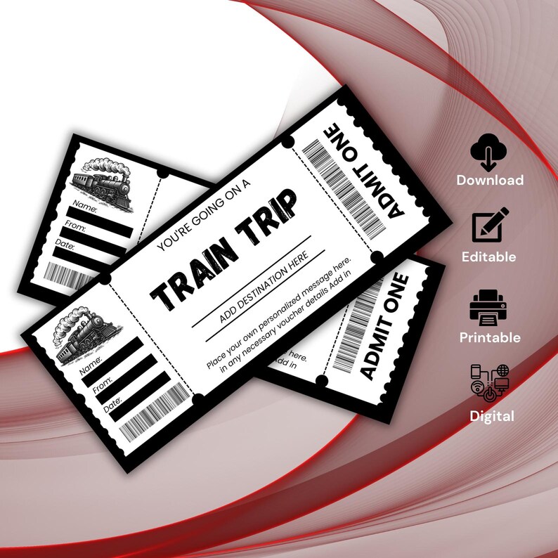 Train Travel Gift Ticket Template, Personalized Gifts Train Ticket ...