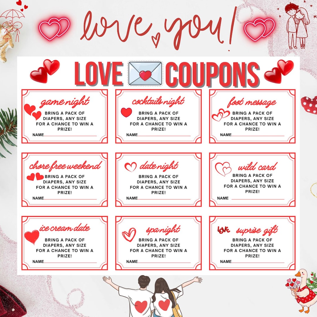 Valentine Love Coupons, Editable Template, 30 Romantic Printable ...