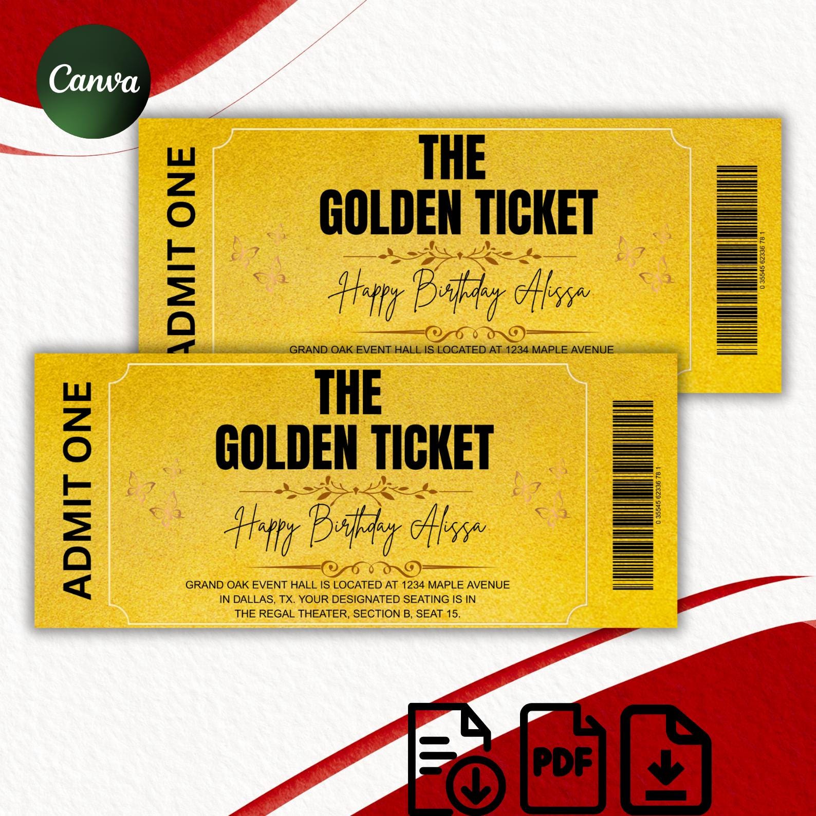 Golden Ticket Template, Printable Golden Ticket Editable Template ...