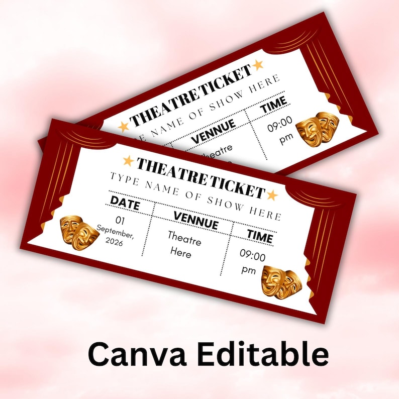 Editable Theatre Ticket, Show Printable Tickets, Christmas Surprise ...