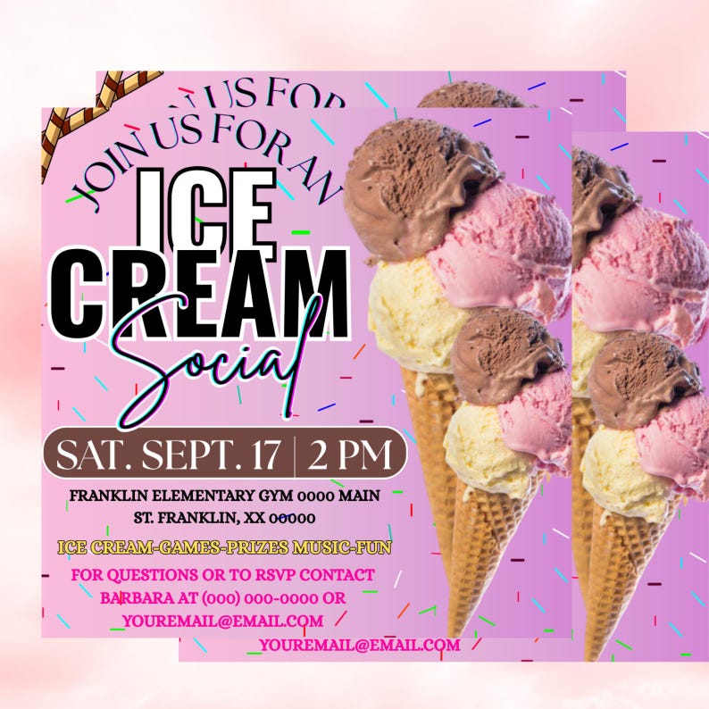Editable Ice Cream Party Flyer Template: Printable Birthday, Social ...