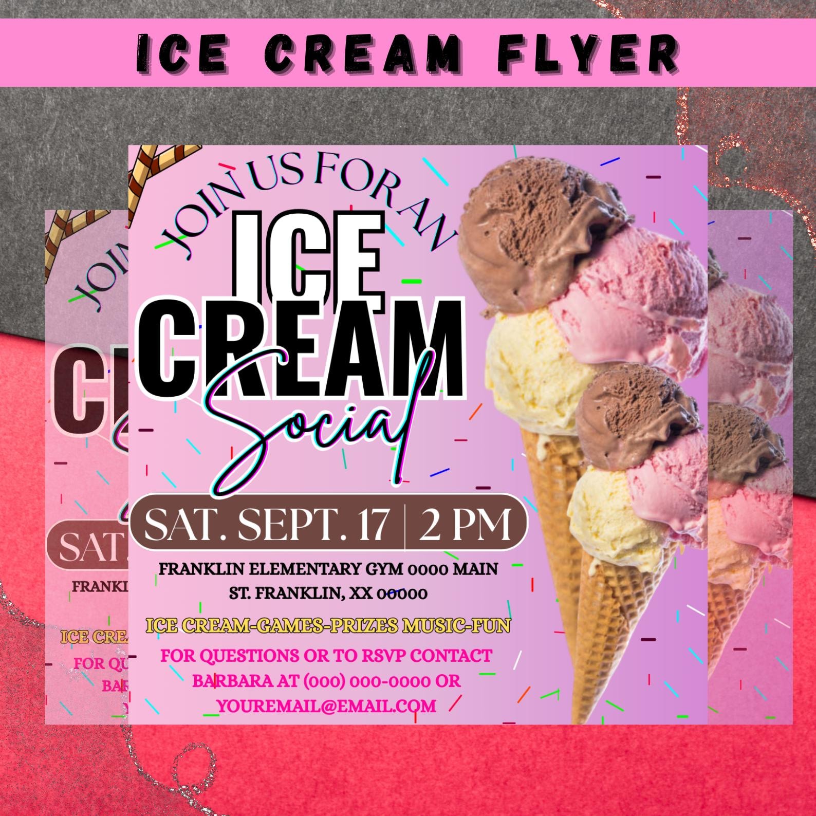 Editable Ice Cream Party Flyer Template: Printable Birthday, Social ...