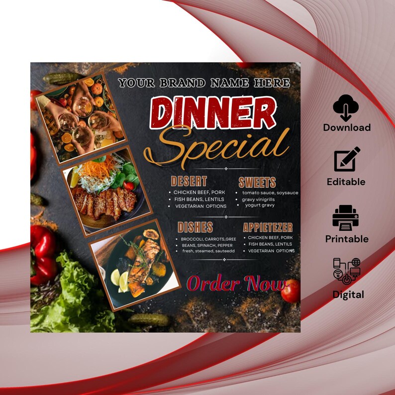 Editable Restaurant Menu Flyer: Dinner & Lunch Specials - Etsy