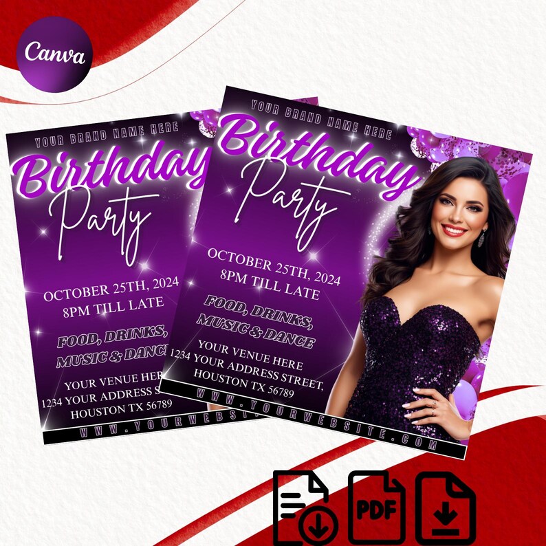 Purple Birthday Party Flyer Template | Editable Birthday Bash Flyer ...
