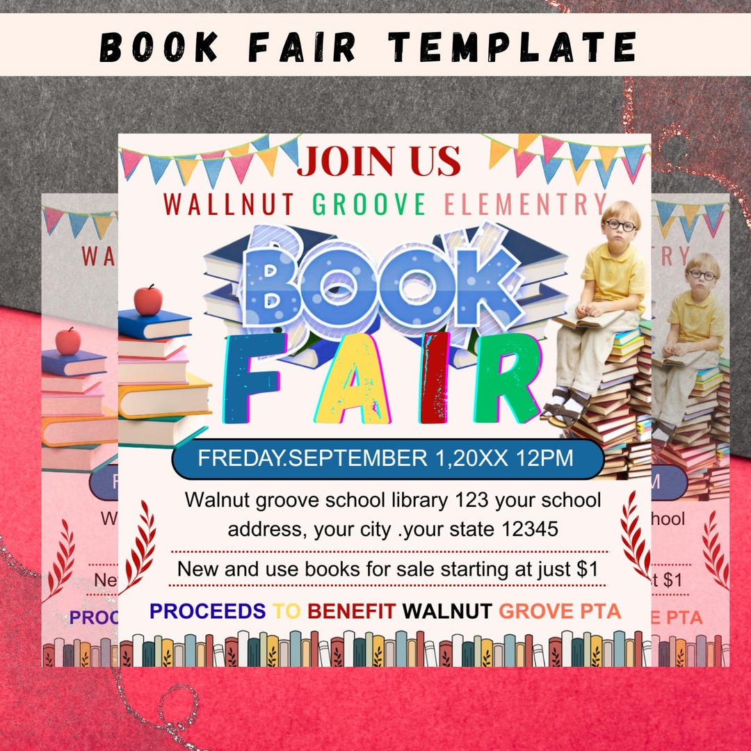 Editable Book Fair Template Flyer • Printable Book Club Poster • School ...