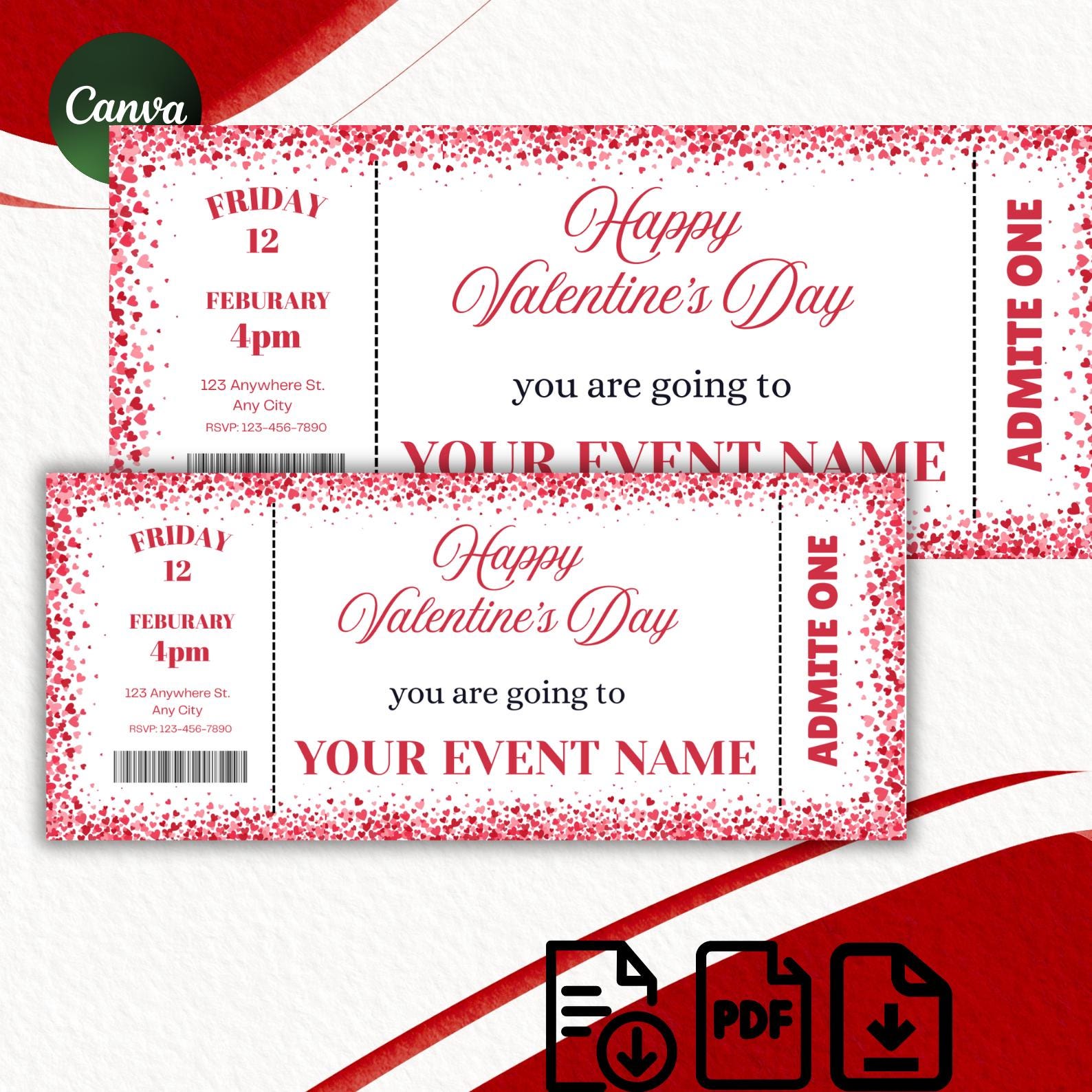 Editable Valentine's Day Ticket Template, Valentine Coupon & Surprise ...