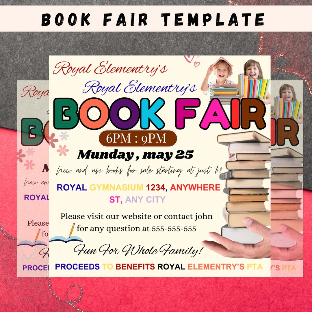 Editable Book Fair Flyer Template: School Event, Book Club (digital ...