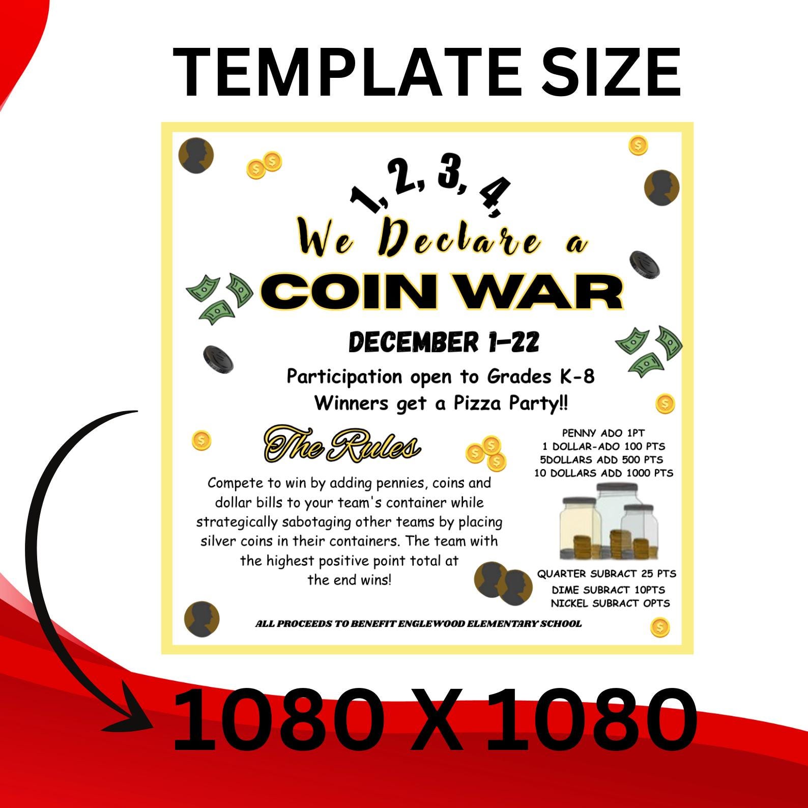 Editable Coin War Flyer: School PTA Fundraiser Template (digital ...