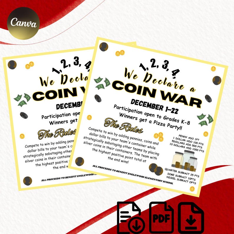 Editable Coin War Flyer: School PTA Fundraiser Template (digital ...