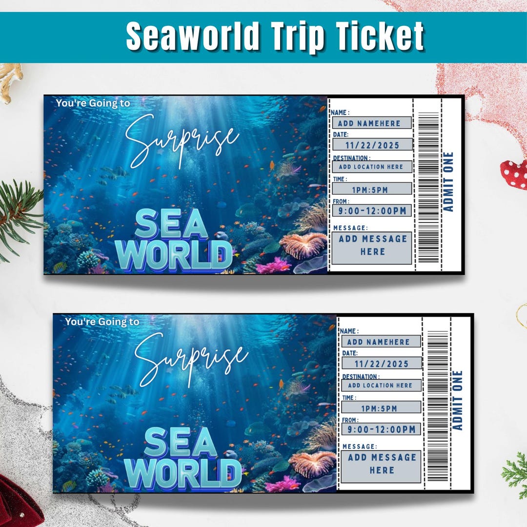 Editable Surprise Seaworld Trip Reveal Ticket, Printable Seaworld Gift ...