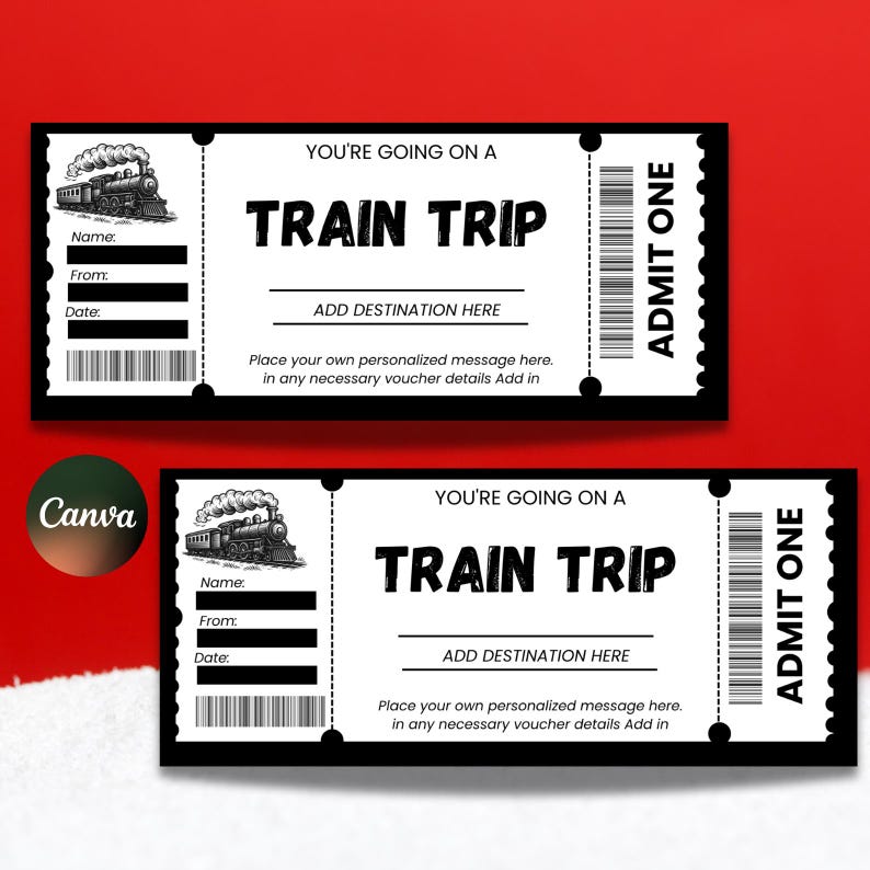 Train Travel Gift Ticket Template, Personalized Gifts Train Ticket ...