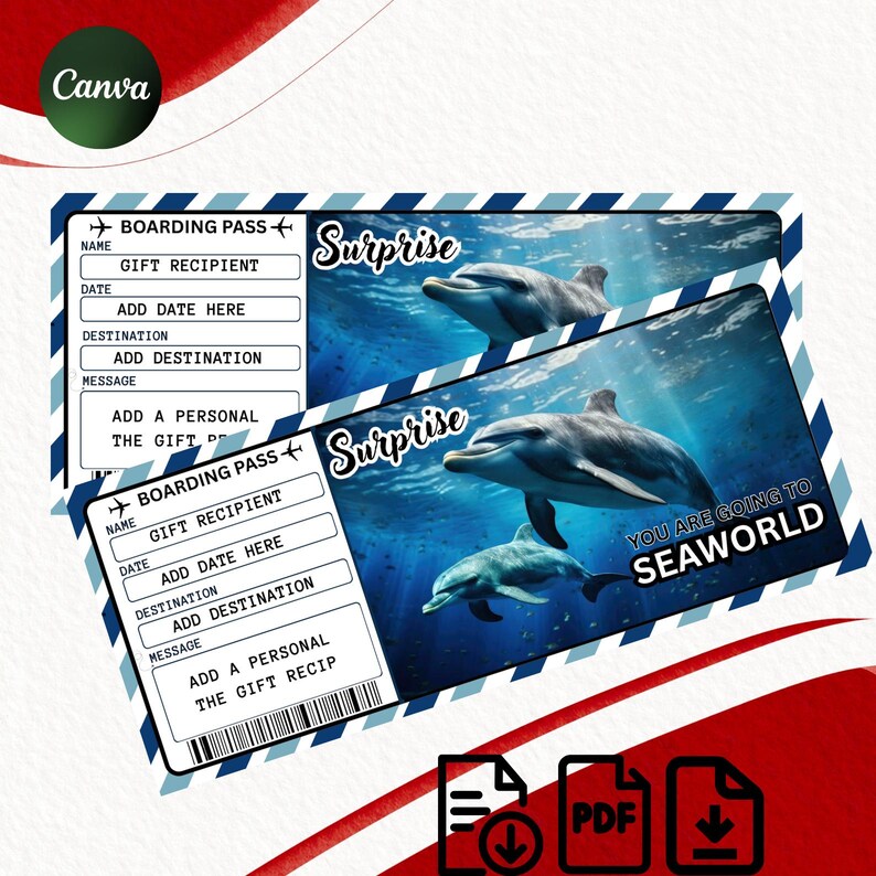 Printable Seaworld Gift Ticket, Vacation Surprise Reveal, Surprise Trip ...