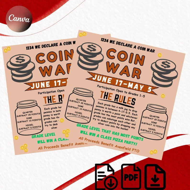 Editable Coin War Flyer: PTA Fundraiser Template (digital Download - Etsy