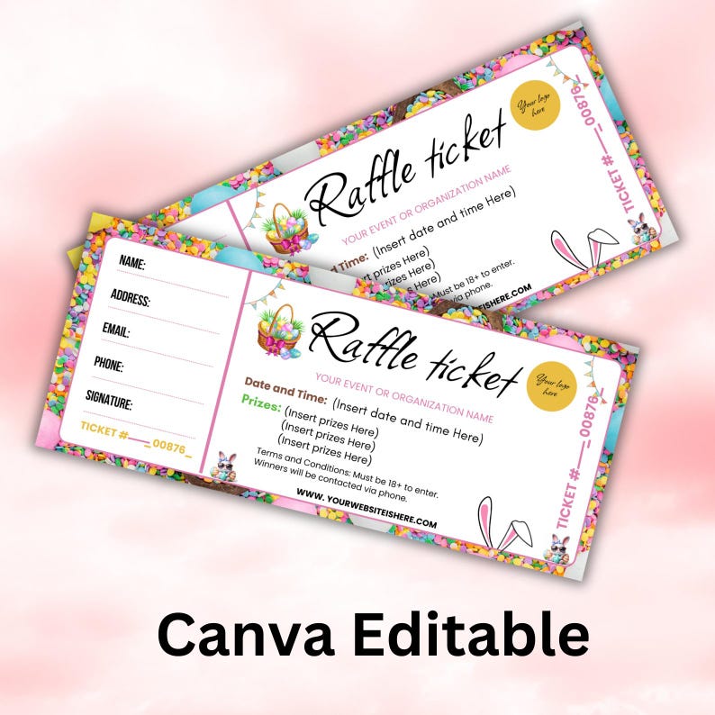 Easter Raffle Tickets Editable Canva Template, Easter Fundraiser Event ...