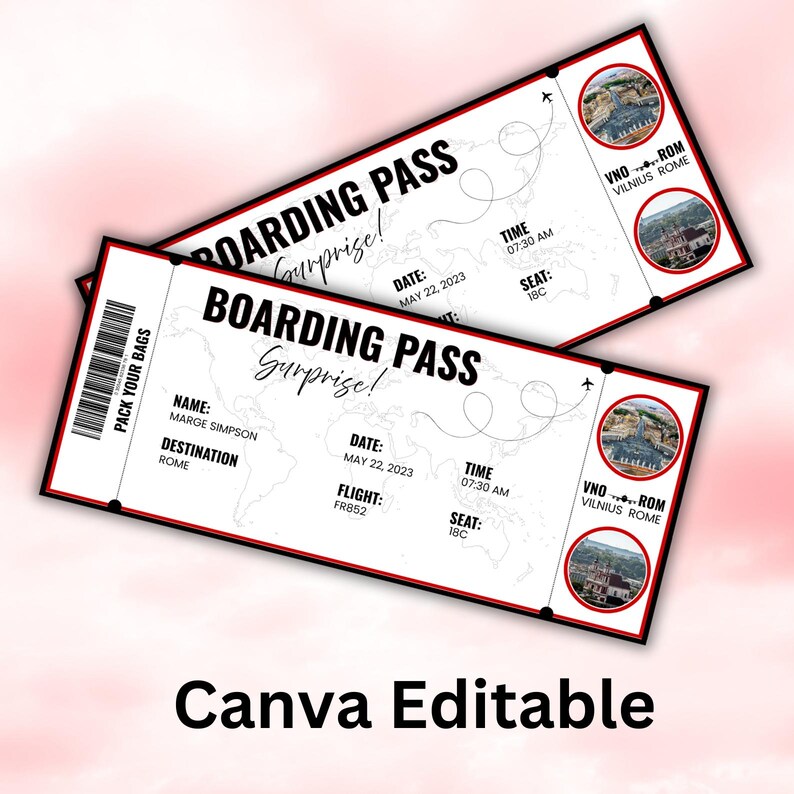 Editable Boarding Pass Template, Custom Boarding Pass Canva,printable ...