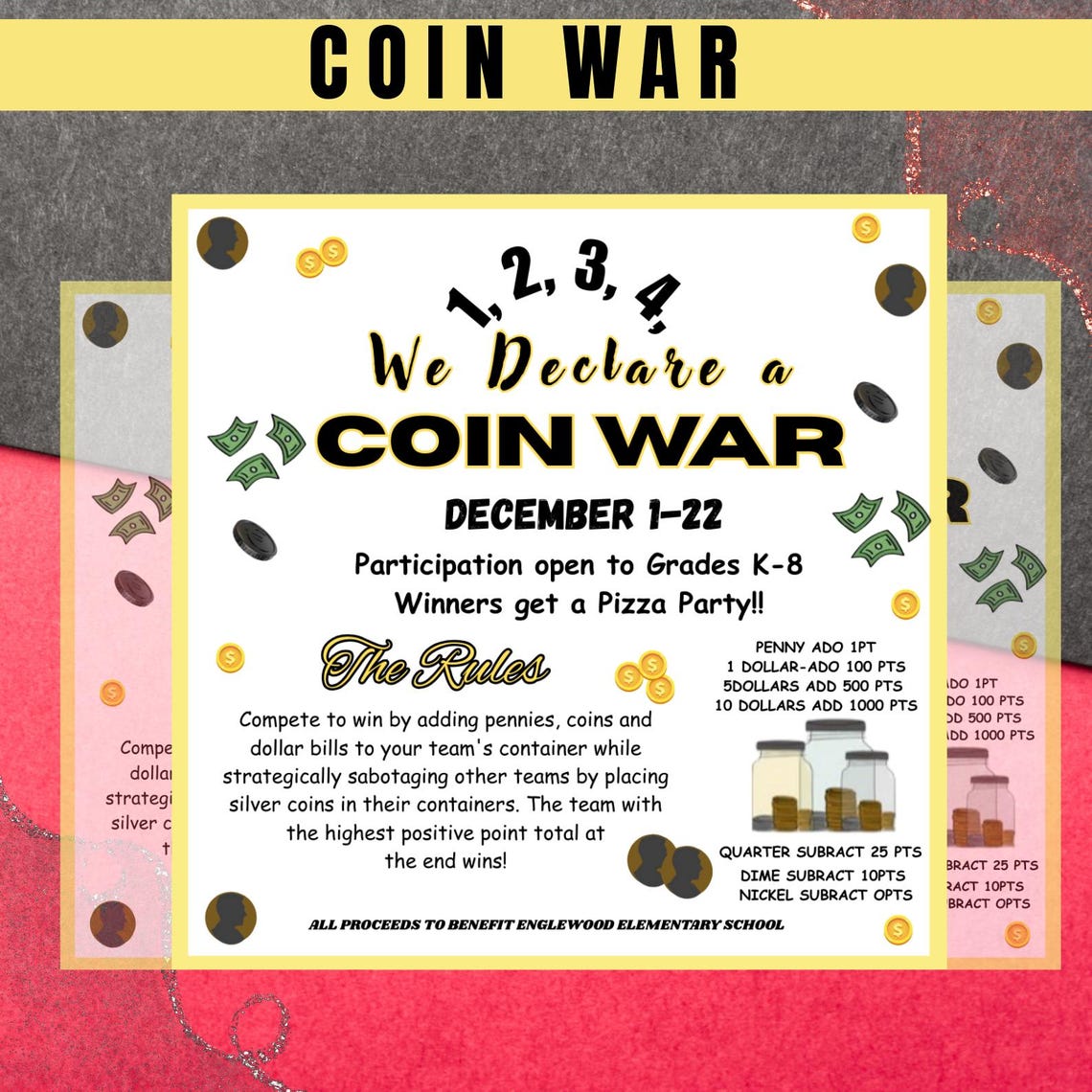 Editable Coin War Flyer: School PTA Fundraiser Template (digital ...