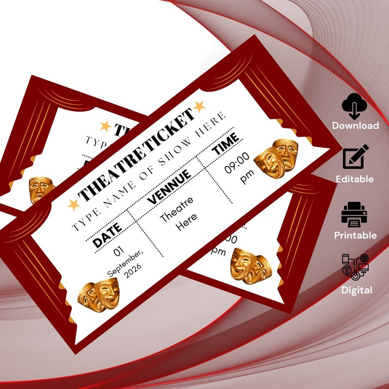 Editable Theatre Ticket, Show Printable Tickets, Christmas Surprise ...
