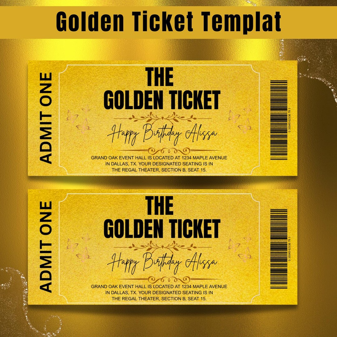Golden Ticket Template, Printable Golden Ticket Editable Template ...