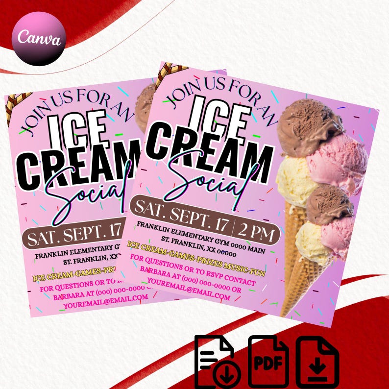 Editable Ice Cream Party Flyer Template: Printable Birthday, Social ...