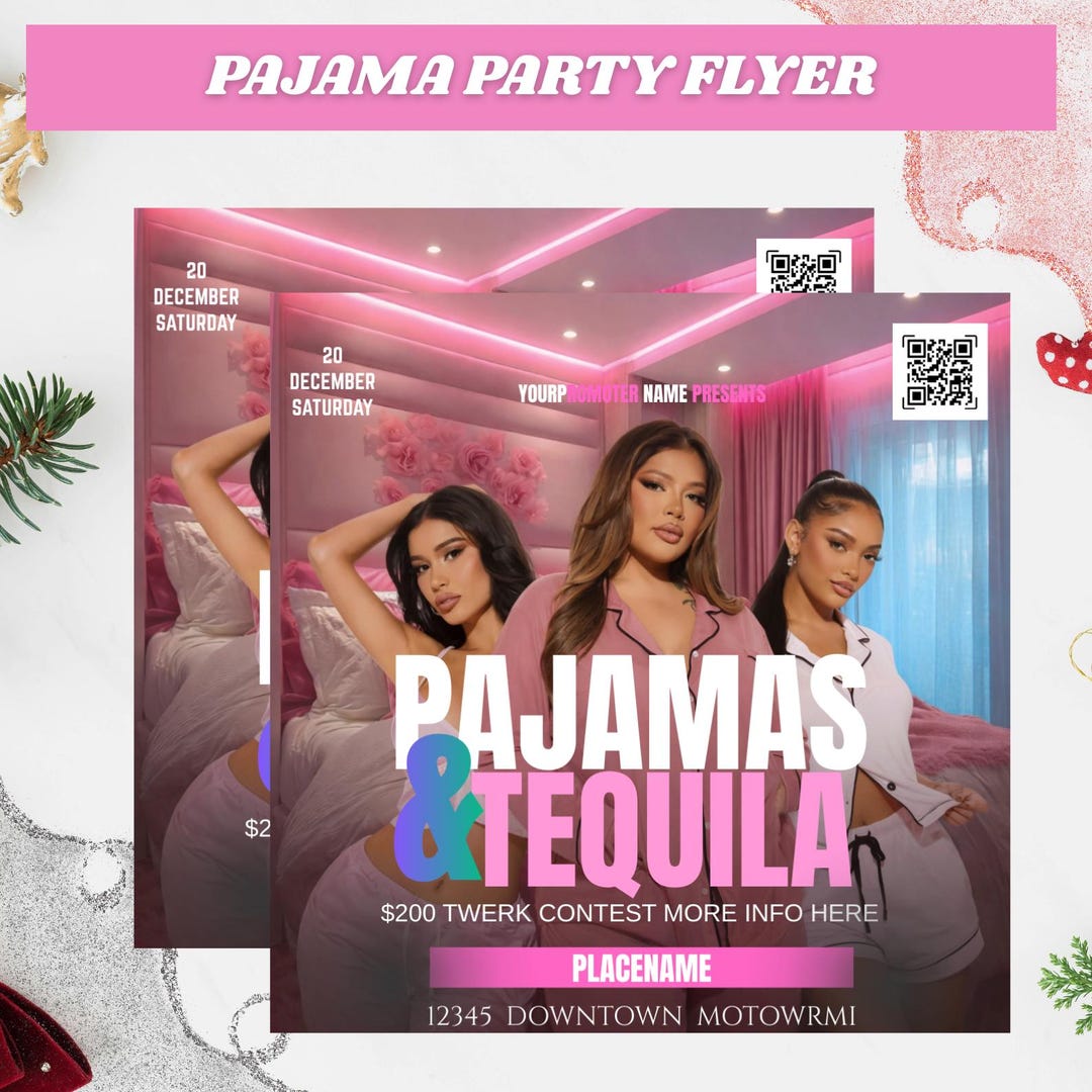 Pajama Party Flyer | Editable Canva Pajama Party Invite | Adult Pajama ...