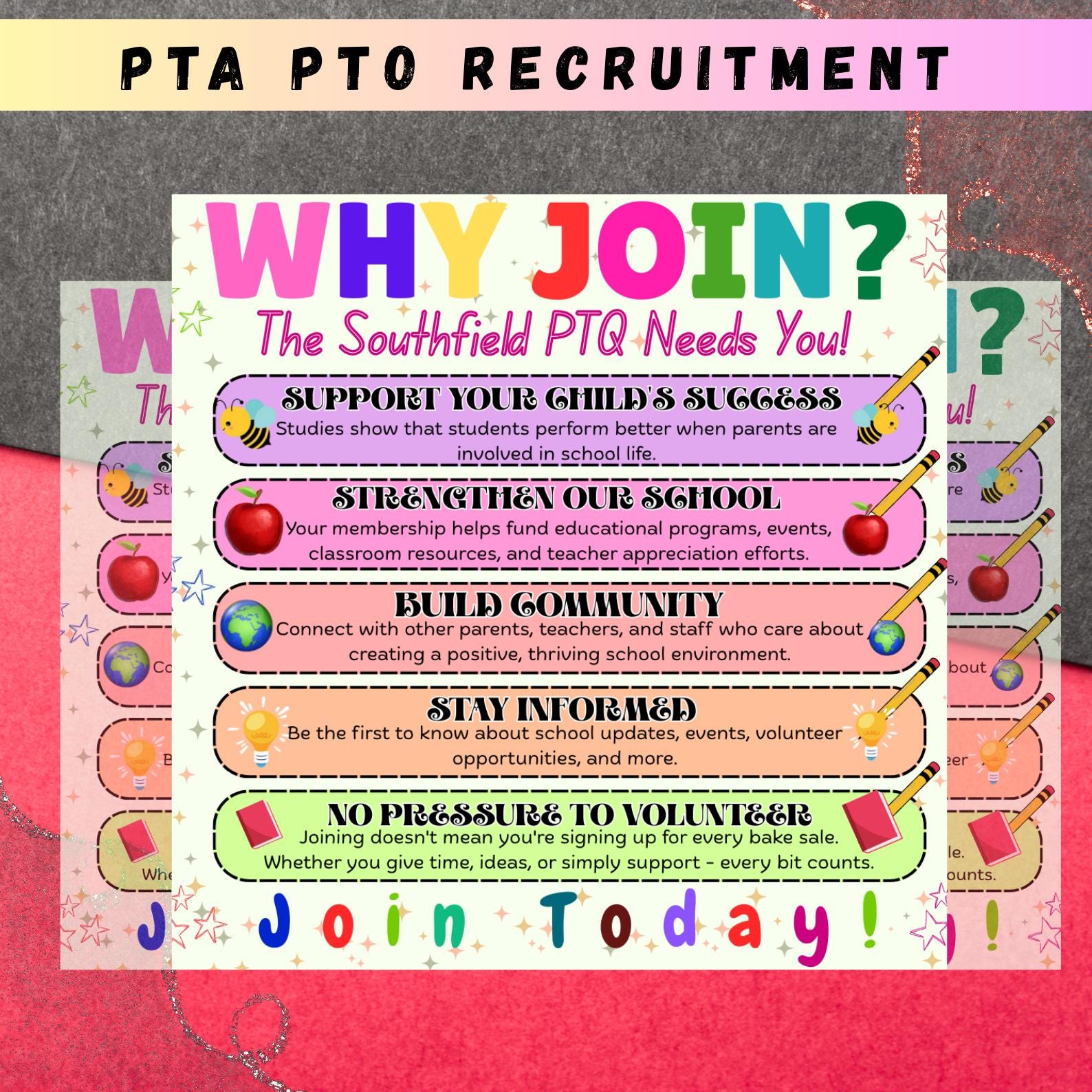 Editable PTA PTO Recruitment Flyer: School Volunteer Template (digital ...