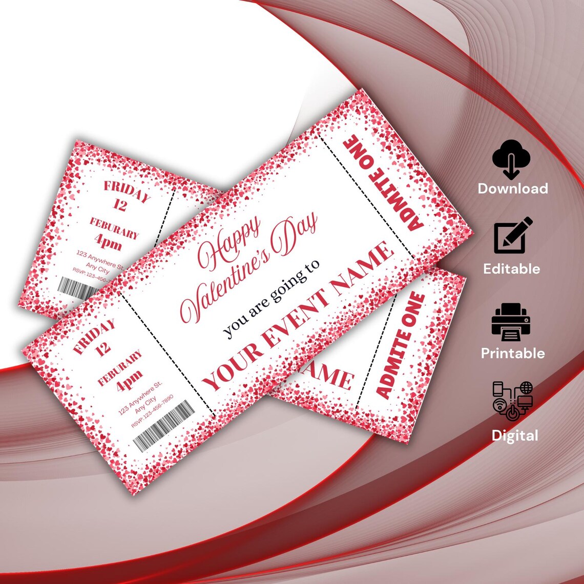 Editable Valentine's Day Ticket Template, Valentine Coupon & Surprise ...