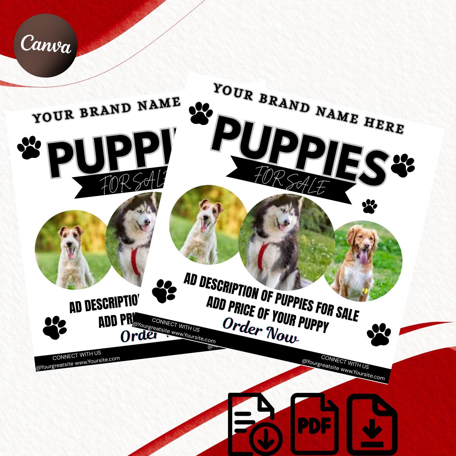 PUPPIES FOR SALE Flyer Template, Editable Pet Adoption Flyer, Puppy ...