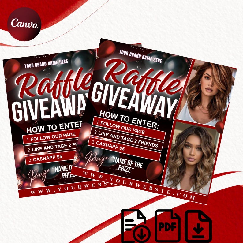 Raffle Giveaway Flyer | Editable Canva Template | Fundraiser, Event ...