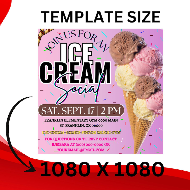 Editable Ice Cream Party Flyer Template: Printable Birthday, Social ...