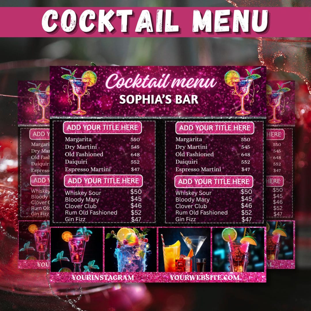 Cocktail Menu Flyer, Elegant Cocktail Menu Template, Modern Signature ...