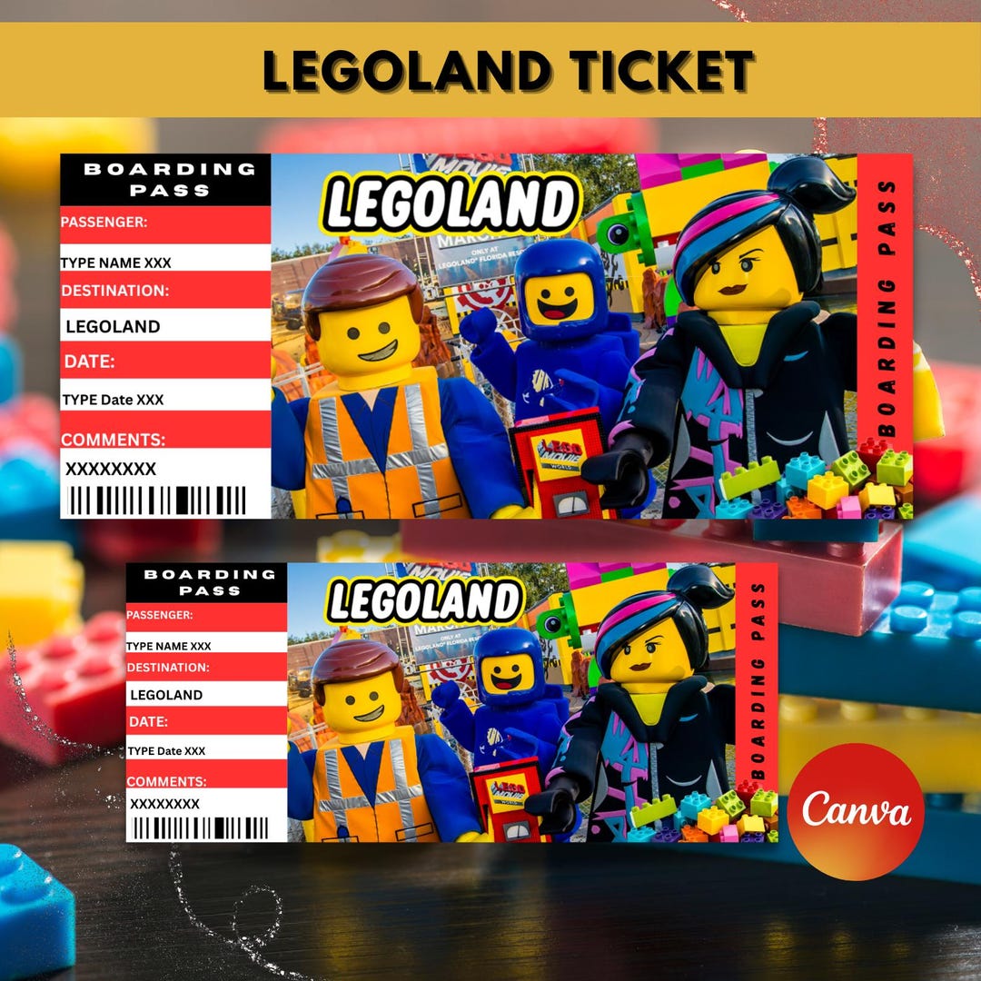Editable Legoland Ticket, Theme Park Gift Voucher, Kids Birthday ...