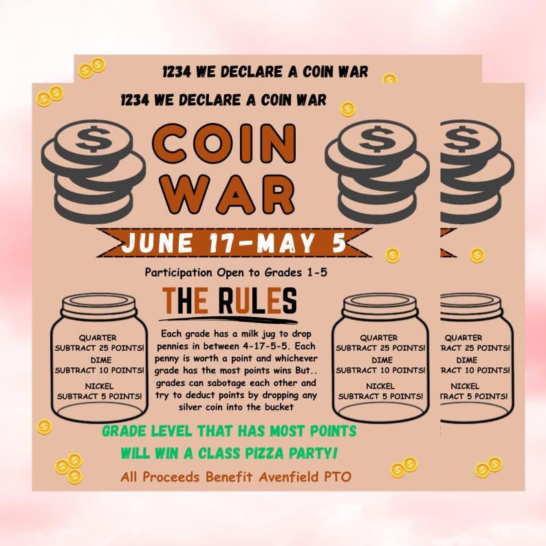 Editable Coin War Flyer: PTA Fundraiser Template (digital Download - Etsy