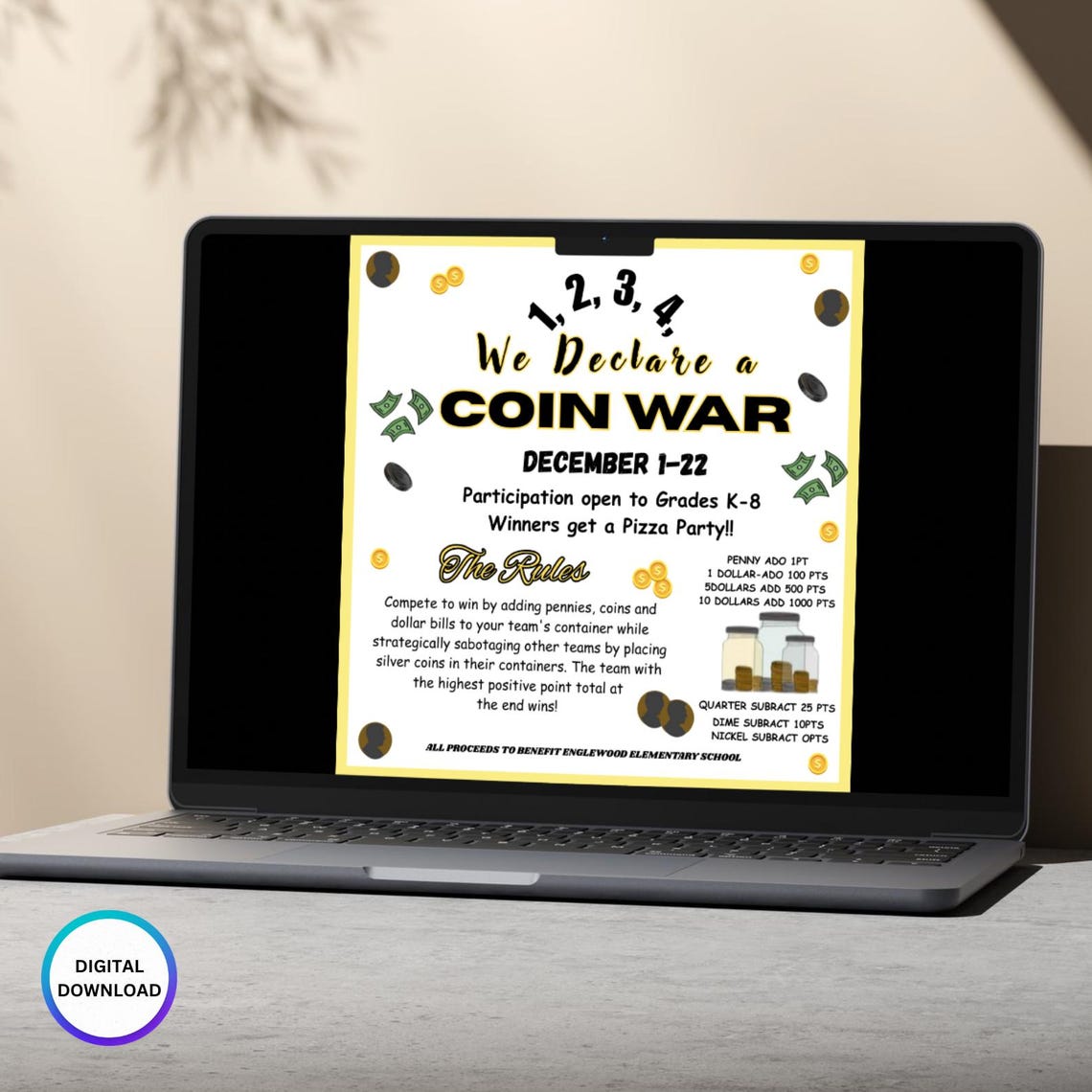 Editable Coin War Flyer: School PTA Fundraiser Template (digital ...