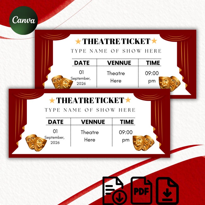 Editable Theatre Ticket, Show Printable Tickets, Christmas Surprise ...