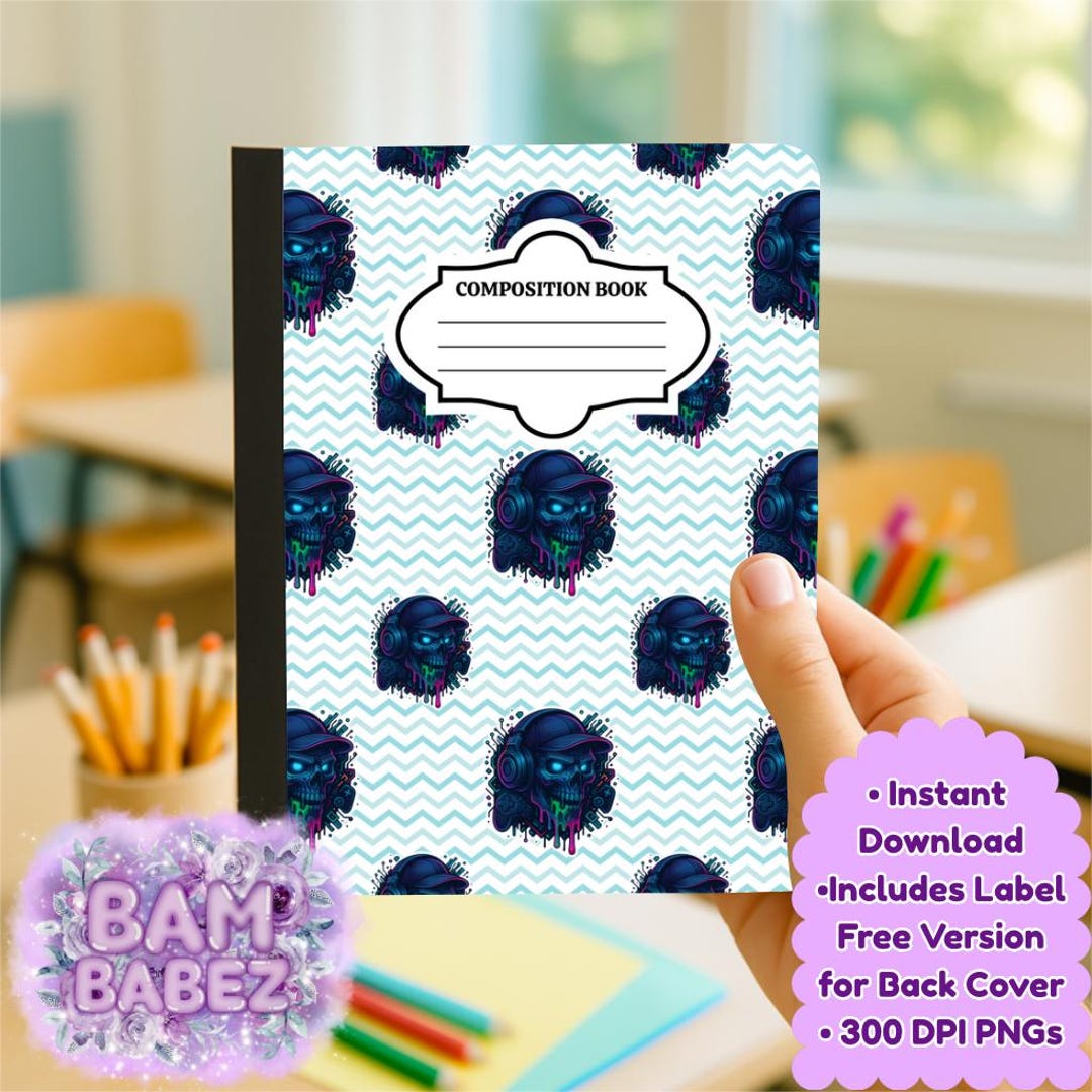 Composition Book Cover Monster Truck Gamer Skull Chevron PNG - Etsy