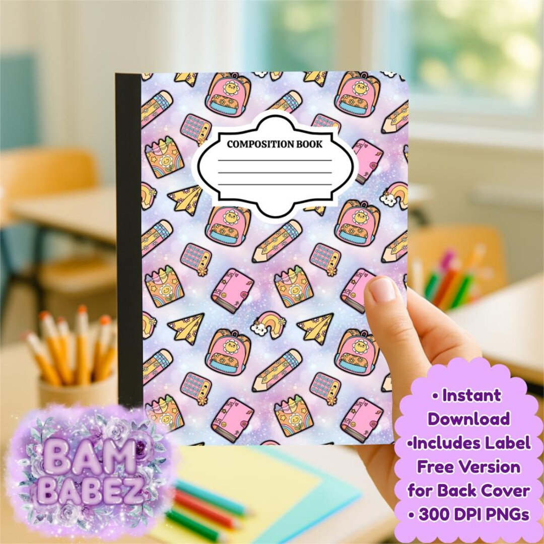 Composition Book Cover Retro School Supply Purple Sparkle PNG - Etsy
