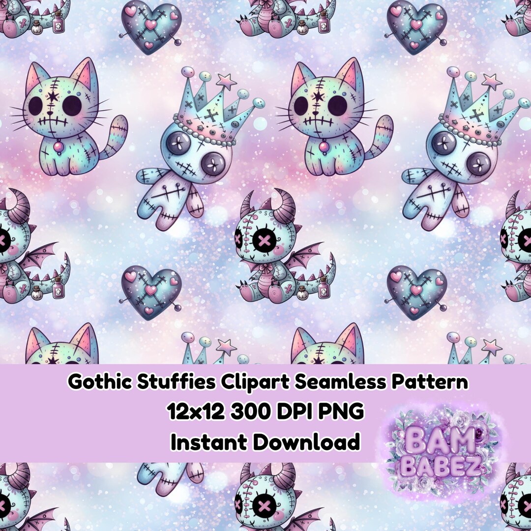 Gothic Stuffies Shimmer Seamless Clipart Pattern PNG - Etsy