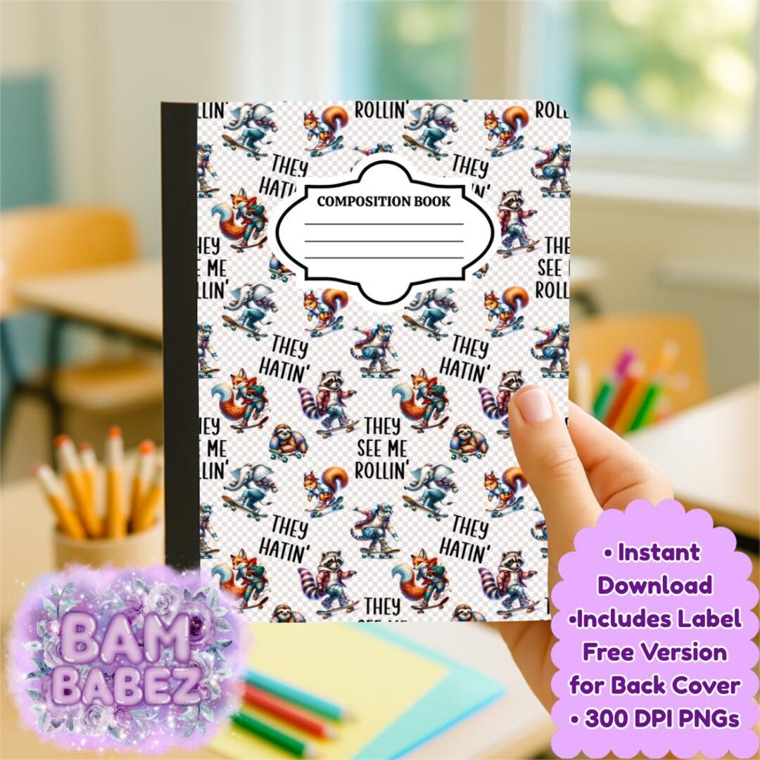 Composition Book Cover Feral for Fun Skateboard Checkered PNG - Etsy