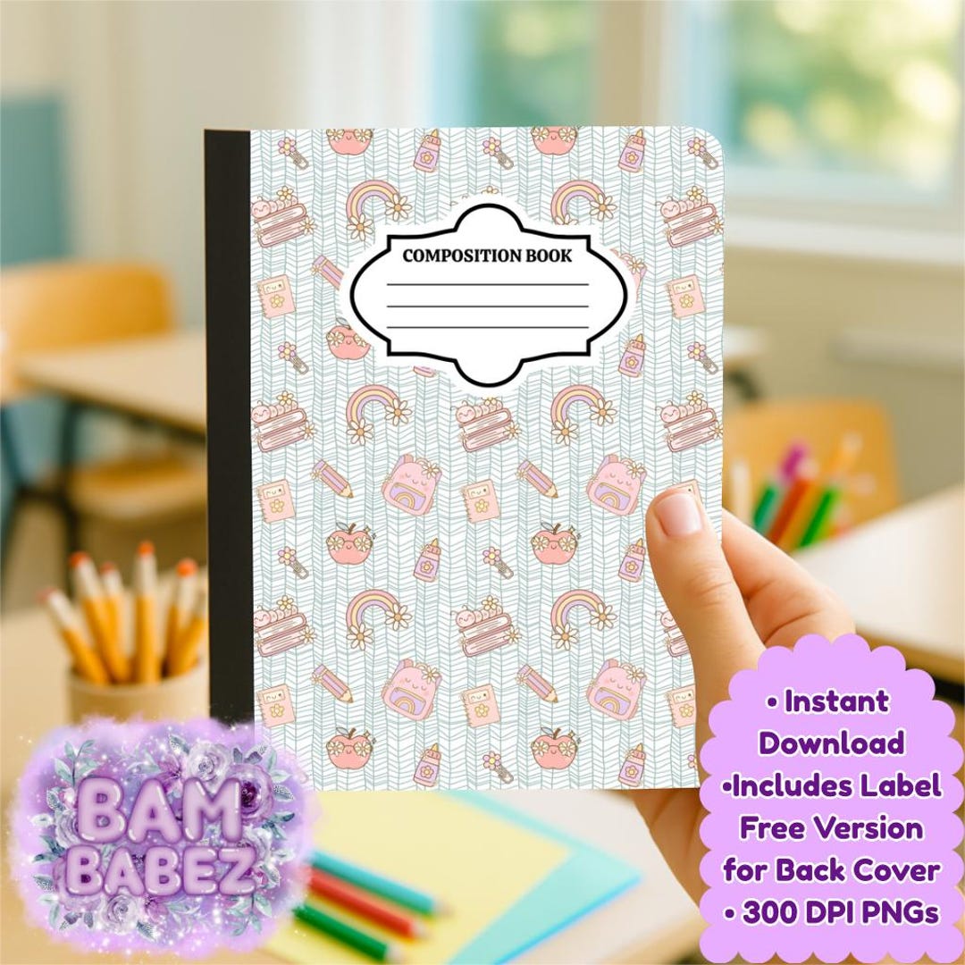 Composition Book Cover Pink Retro School Supplies Teal PNG - Etsy