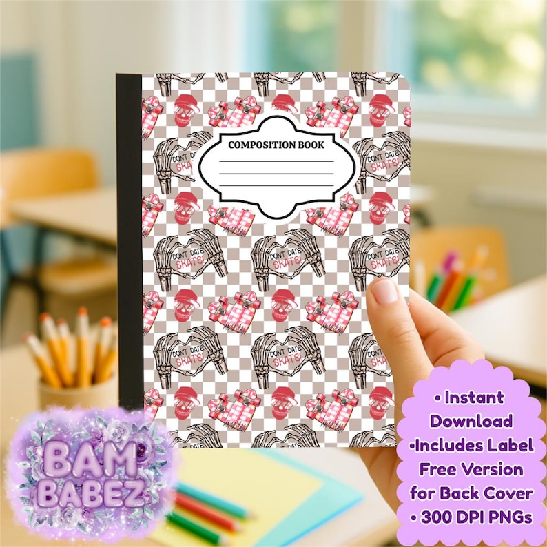Composition Book Cover Skate Don’t Date Checkered PNG - Etsy