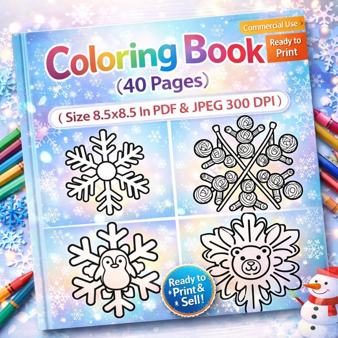 Snowflake Coloring Pages | 40 Winter Designs (JPG 8.5x8.5) - Etsy