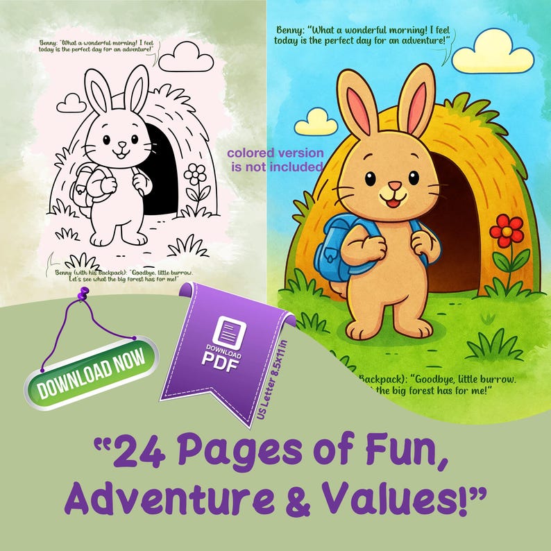 Kids' Coloring Storybook: Animals, Friendship & Values (24 Page PDF ...