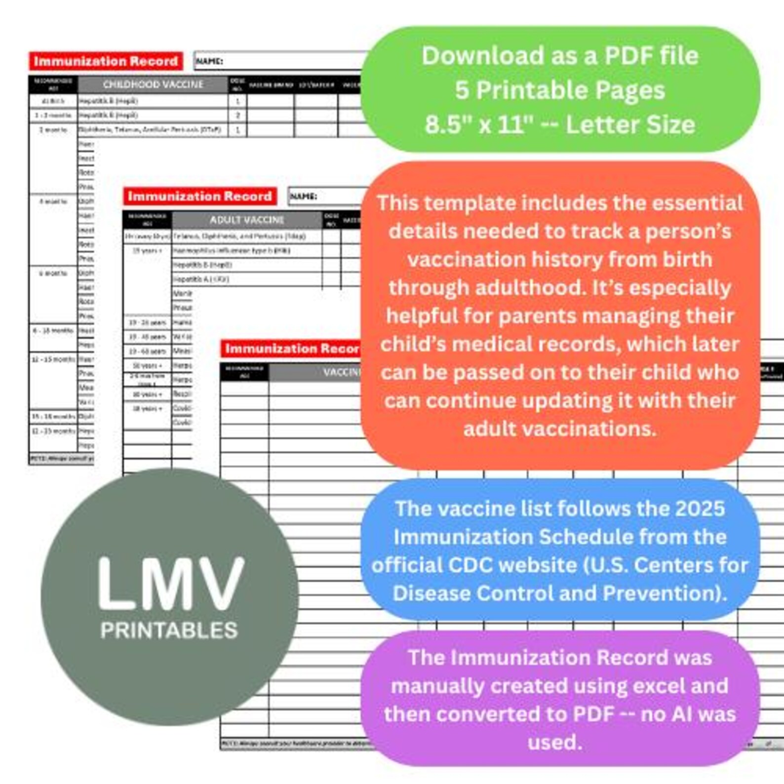 Immunization Record Printable | Vaccine Record Printable | Immunization ...