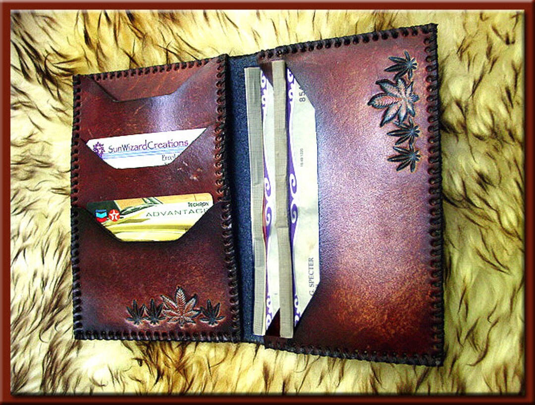 MARIJUANA LEAF Design #1 COMBO Wallet • A Beautifully Hand Tooled, Hand ...