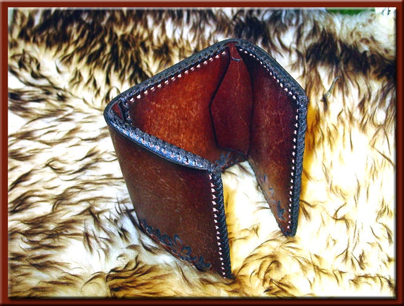 MARIJUANA LEAF Design #1 TRIFOLD Wallet • A Beautifully Hand Tooled ...