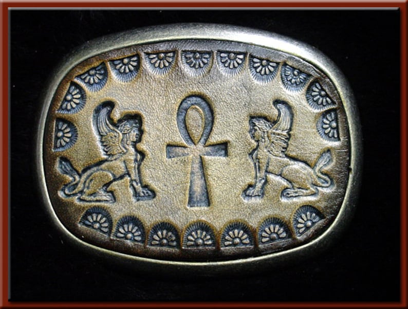 EGYPTIAN ANKH Design, Handcrafted, Hand Tooled Leather Belt Buckle ...