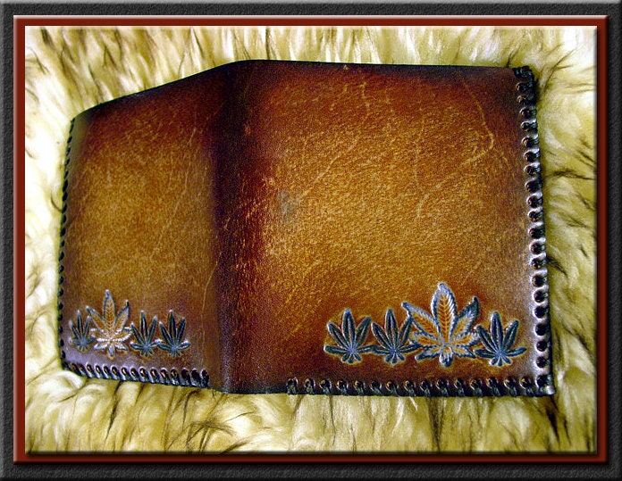 MARIJUANA LEAF Design #1 BIFOLD Wallet • A Beautifully Hand Tooled ...