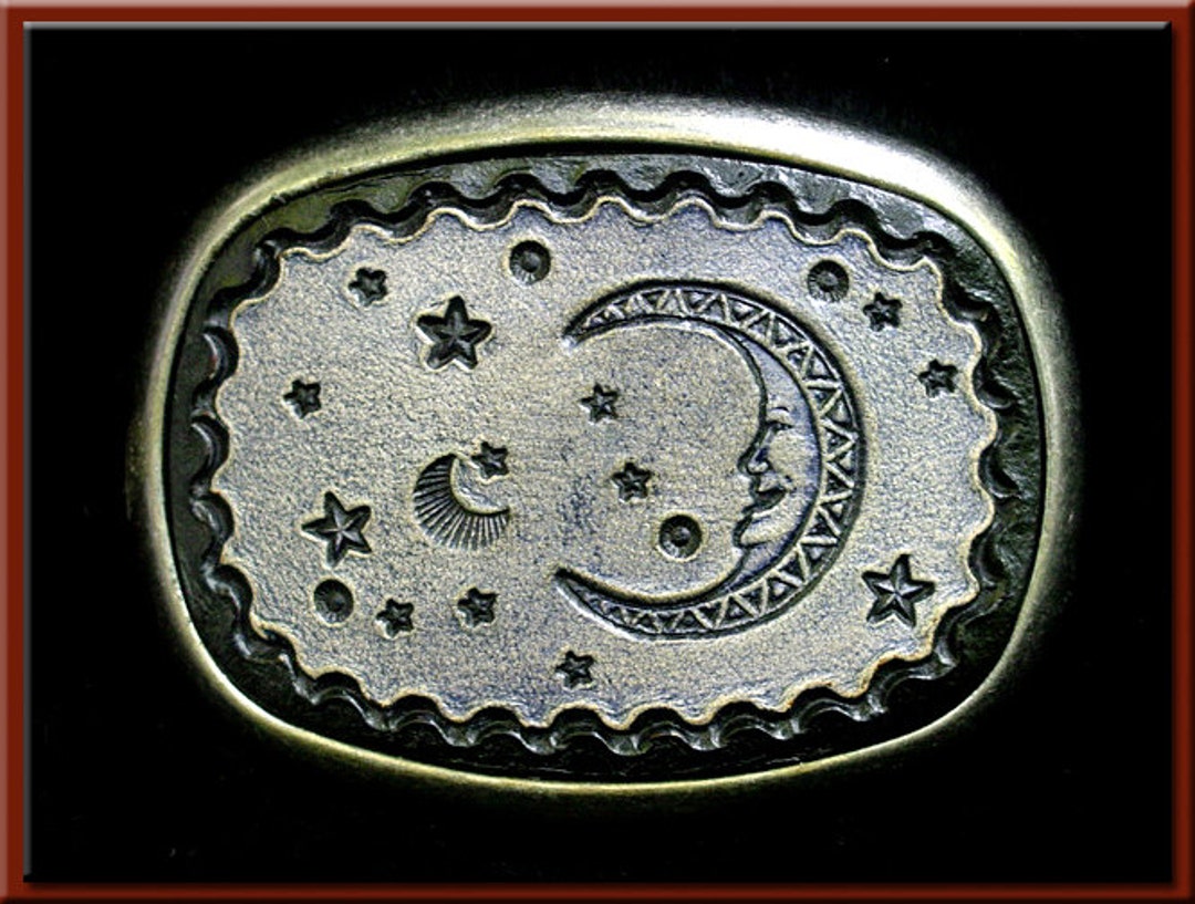 CRESCENT MOON Design, Handcrafted, Hand Tooled Leather Belt Buckle ...